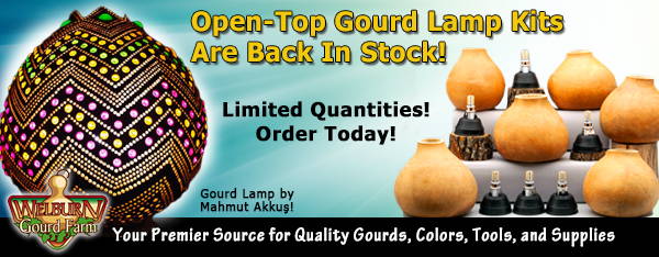Gourd lamp kits, lamp hardware , pre-cut gourds, open top gourds, LED ...